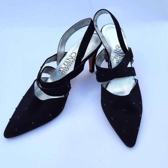 Amano | Shoes | Vtg Amano Handmade Fabric Beaded Slingback 35 Heels Sz ...